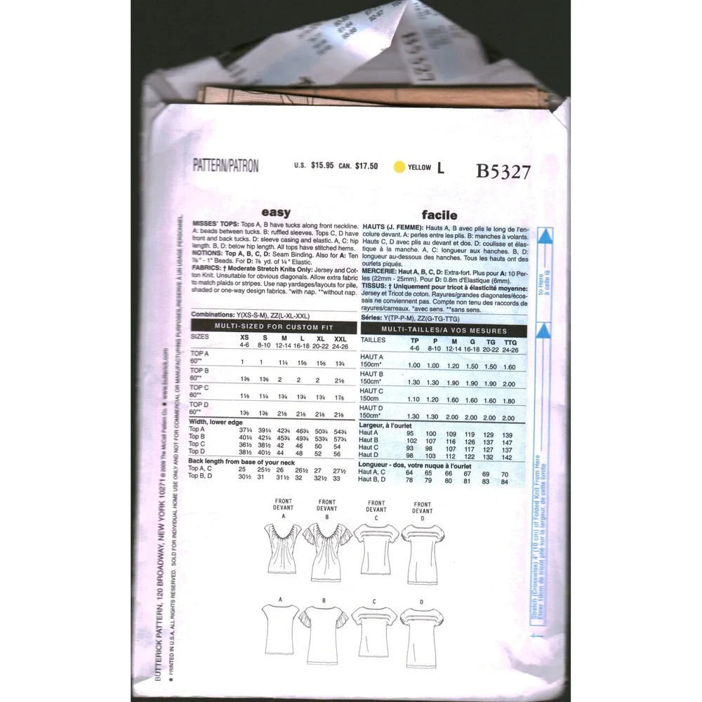 Butterick | Other | Butterick B5327 Misses Knit Tops Sewing Pattern ...
